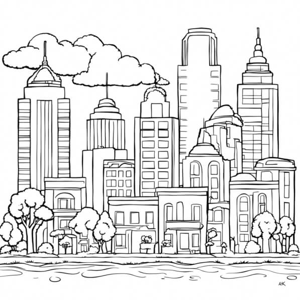 Scarica Illustrazione dello Skyline di una Città Disegnato a Mano ...