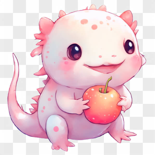 Download Kawaii Axolotl Holding an Apple Kawaii Online - Creative Fabrica