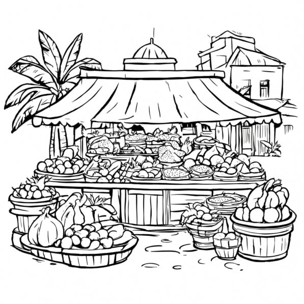 Download Fruit Market Stall with Fresh Produce Coloring pages Online ...