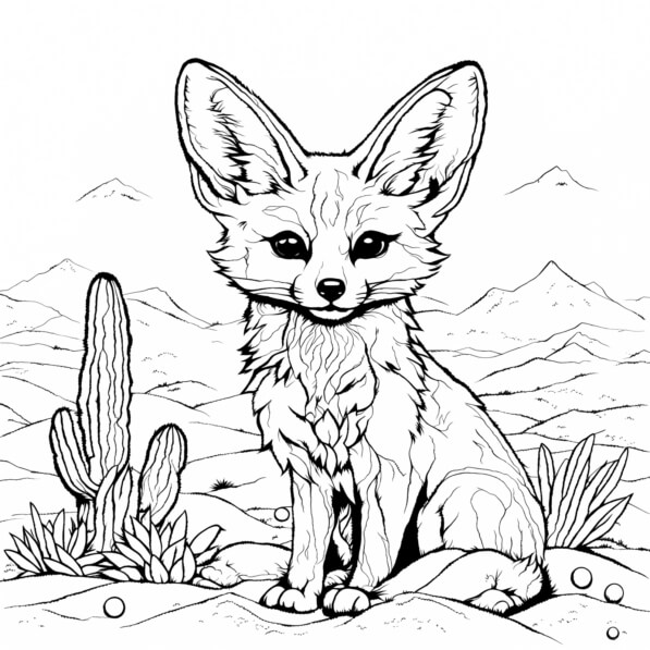 Download Fennec Fox in a Desert Landscape Coloring pages Online ...