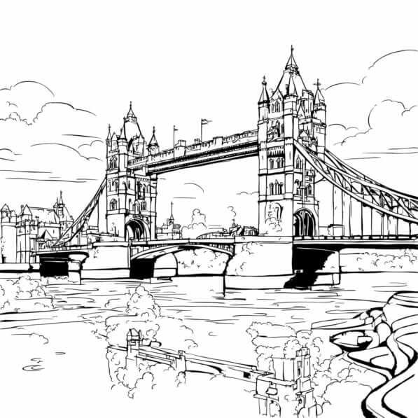 Download Tower Bridge Over River Thames in London Coloring pages Online ...