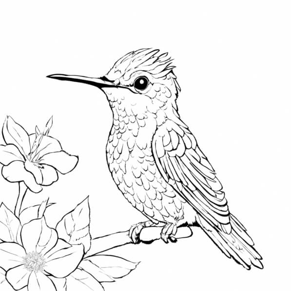 Download Line-Art Illustration of Hummingbird with Flowers Coloring ...