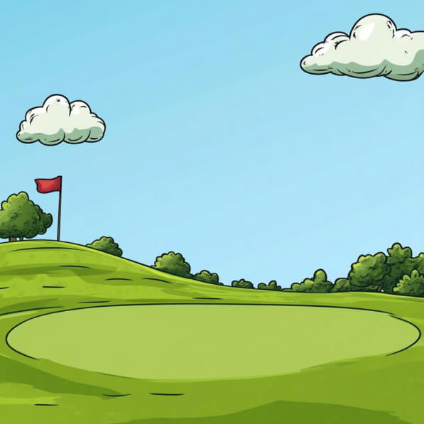 Download Cartoon Golf Course Illustration with Blue Sky and Clouds ...