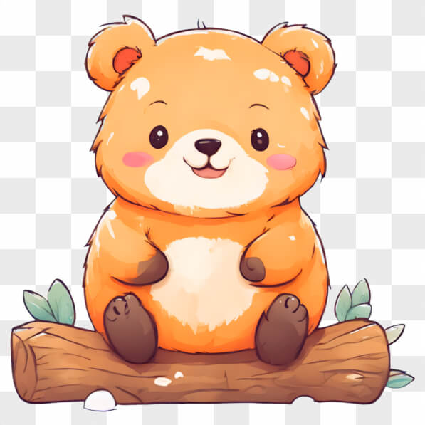 Download Kawaii Bear Sitting on a Log Kawaii Online - Creative Fabrica