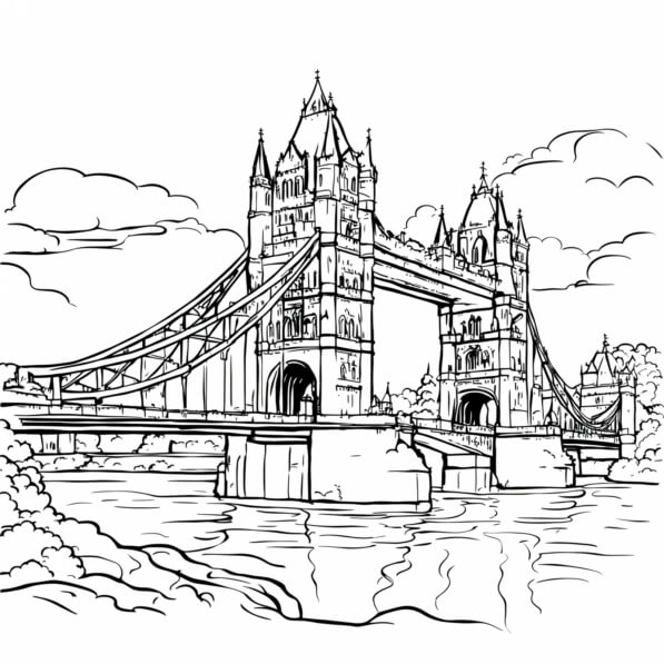 Download Tower Bridge in London, England - Black and White Line Art ...