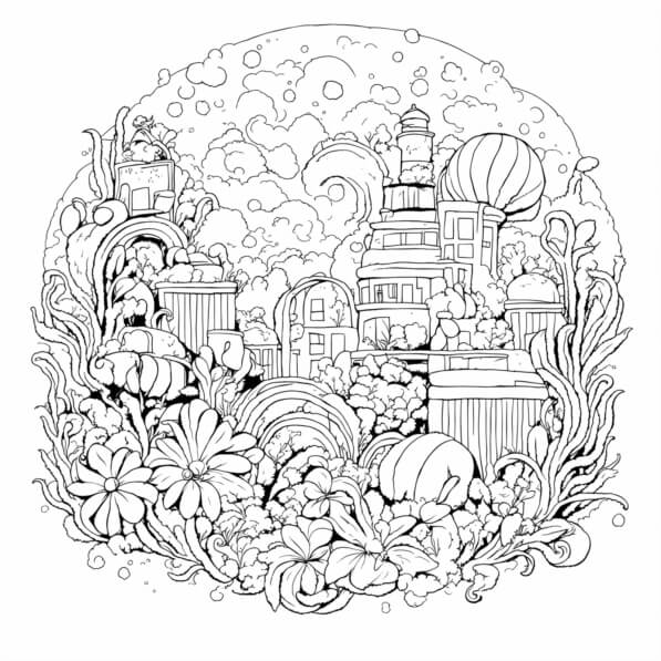 Download Whimsical Landscape Illustration with Abstract Buildings and ...
