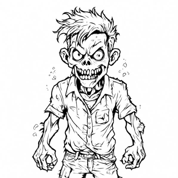 Download Cartoon Zombie Character in Exaggerated Style Coloring pages ...