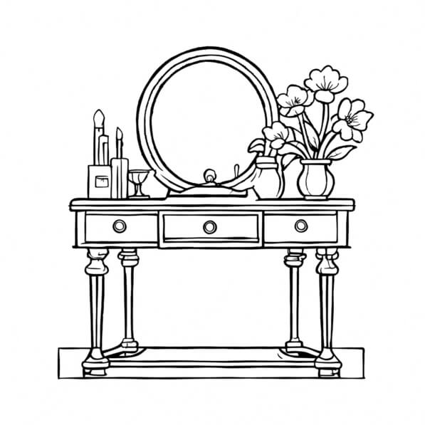 Download Stylish Vanity Table with Mirror and Flowers Coloring pages ...
