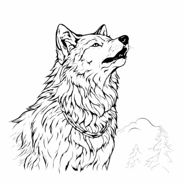 Download Wolf in Nature Line Drawing Coloring pages Online - Creative ...