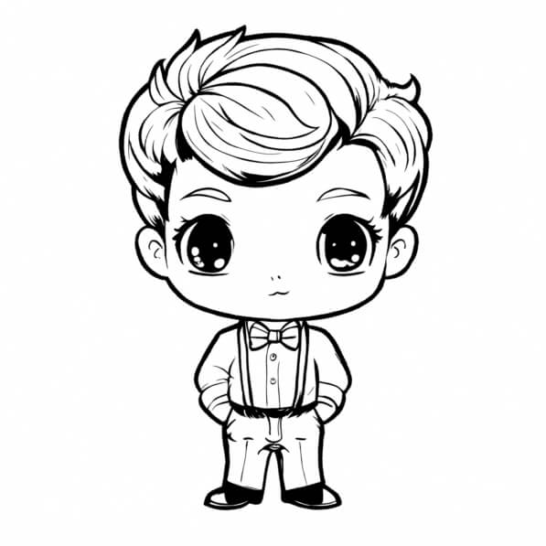 Download Cute Chibi Boy Character in Black and White Line Art Coloring ...