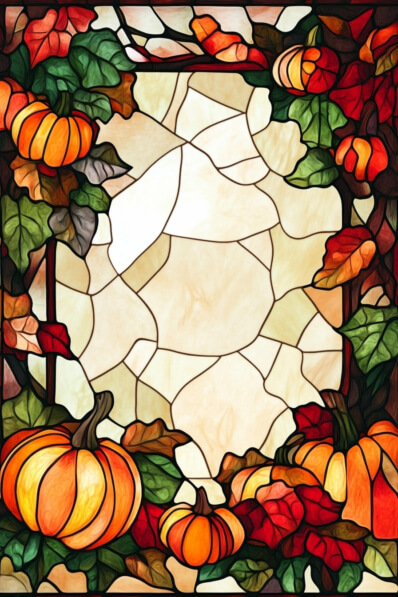 Download Stained Glass Design Featuring Pumpkins and Autumn Leaves ...