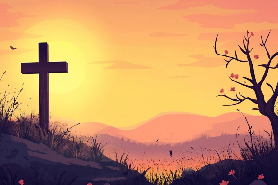 Download Cross at Sunset in a Peaceful Landscape Backgrounds Online ...