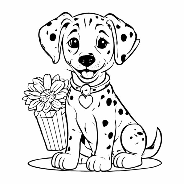 Download Cute Dalmatian Puppy with Flowers Coloring pages Online ...