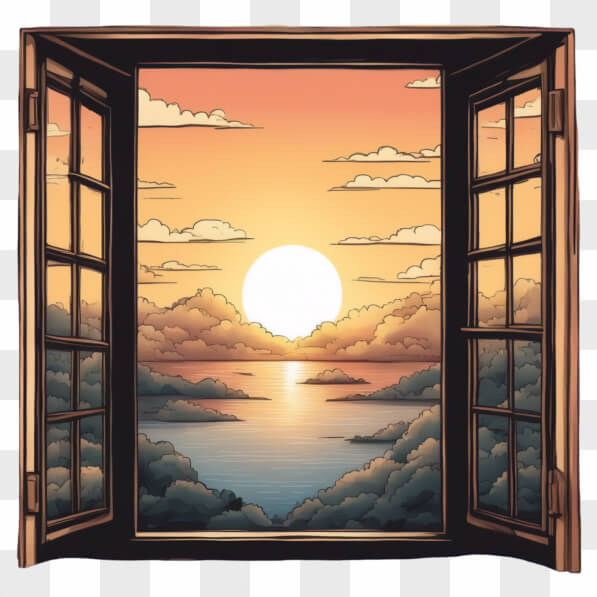 Download Sunset View Through an Open Window Cartoons Online - Creative ...
