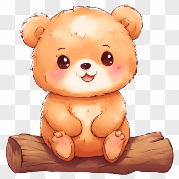 Download Kawaii Bear Sitting on a Log Kawaii Online - Creative Fabrica