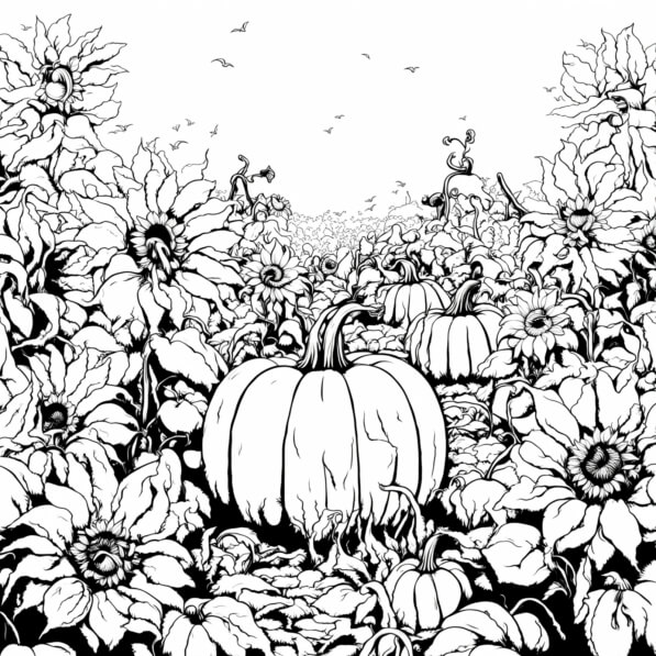 Télécharger Illustration en Noir et Blanc d'un Champ de Citrouilles ...