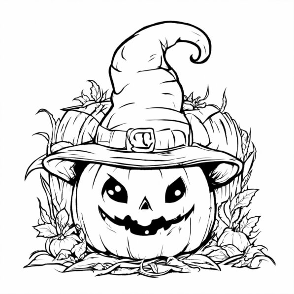 Download Halloween Pumpkin with Witch Hat Coloring pages Online ...