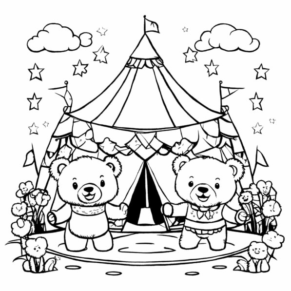 Download Whimsical Cartoon Bears at a Circus Tent Coloring pages Online ...