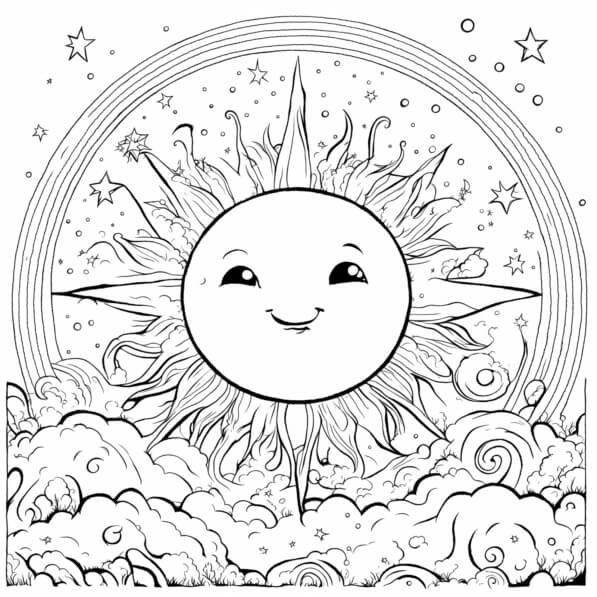 Download Cheerful Sun in a Whimsical Sky Coloring pages Online ...
