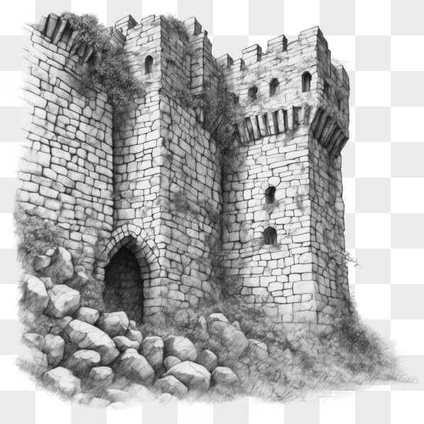 Download Medieval Castle Sketch with Stone Walls and Towers Sketches ...