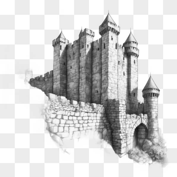Download Intricate Pencil Drawing of a Medieval Castle Sketches Online ...