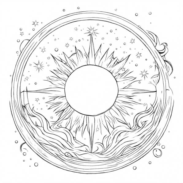 Download Intricate Design of a Celestial Sun with Stars and Clouds ...
