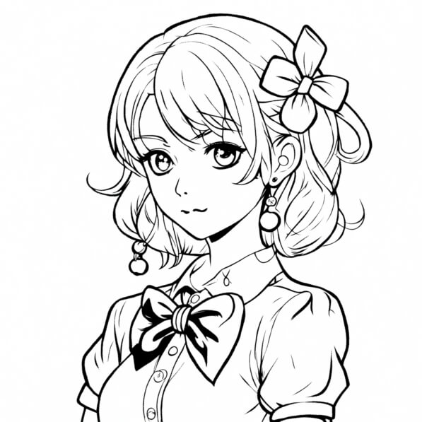 Download Anime Girl Line Art Drawing Coloring pages Online - Creative ...