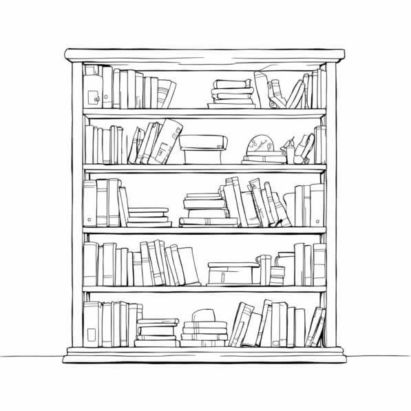 Download Detailed Line Drawing of a Bookshelf Coloring pages Online ...