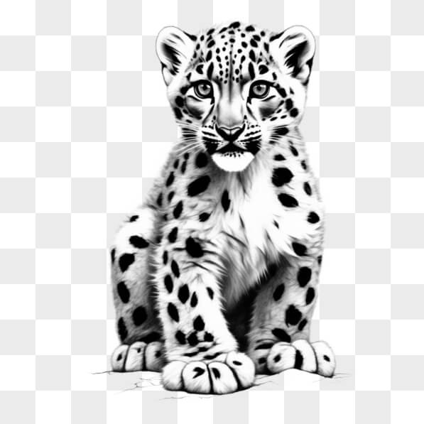 Download Snow Leopard Cub Sitting Gracefully Sketches Online Creative Fabrica