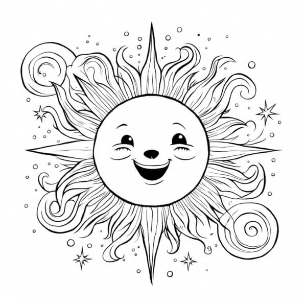 Download Cheerful Sun Illustration with Smiling Face Coloring pages ...