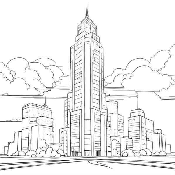 Download Line Art Illustration of a Tall Skyscraper Coloring pages ...