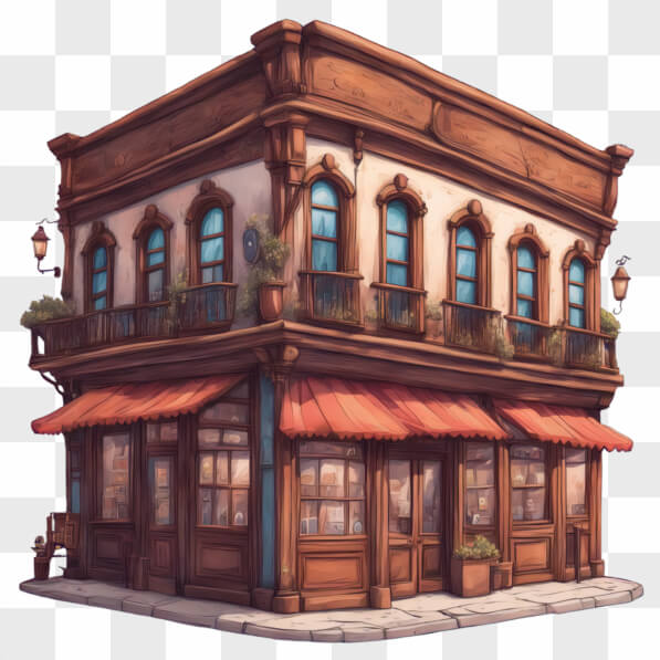 Download Charming Corner Building with Storefront Details Cartoons ...