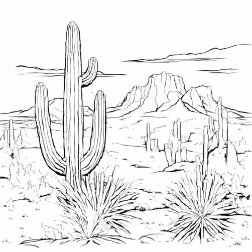 Download Desert Landscape with Saguaro Cactus Plants and Mountains ...