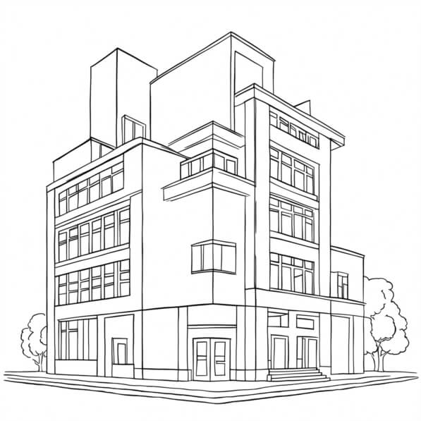 Download Line Drawing of a Modern Building Coloring pages Online ...