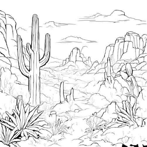Download Desert Landscape with Saguaro Cactus Plants and Mountains ...