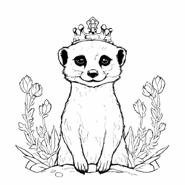 Download Meerkat Wearing a Crown Coloring pages Online - Creative Fabrica