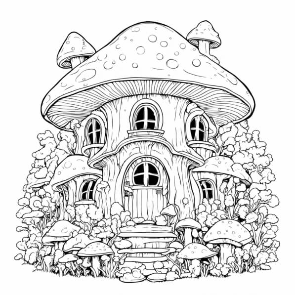 Download Whimsical Mushroom House Illustration Coloring pages Online ...