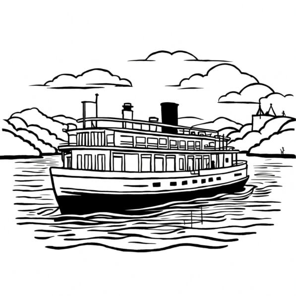Scarica Battello a Vapore Vintage su Acque Calm Pagine da colorare ...