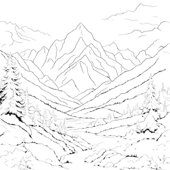 Download Mountain Landscape Outline Illustration Coloring pages Online ...