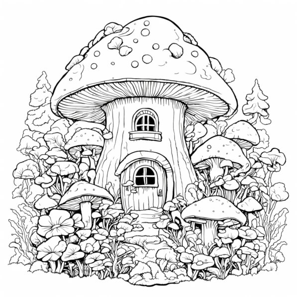 Download Whimsical Mushroom House Illustration Coloring pages Online ...