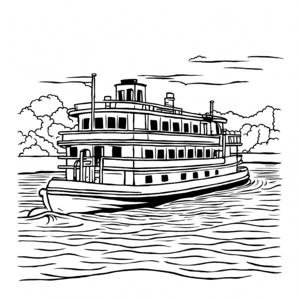 Download Vintage Steamboat Sailing Through Water Coloring pages Online ...