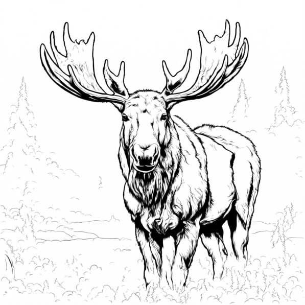 Download Moose in a Natural Setting - Line Drawing Coloring pages ...