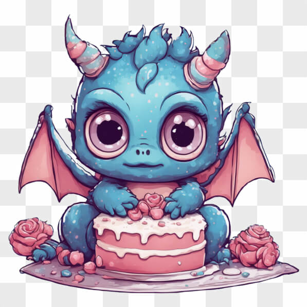 Download Cute Blue Dragon with Cake and Roses Cartoons Online ...