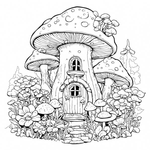 Download Whimsical Mushroom House Illustration Coloring pages Online ...