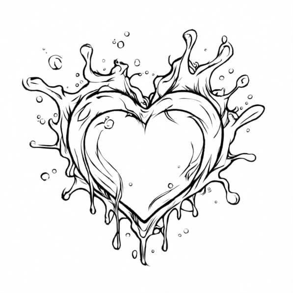 Download Stylized Heart Shape in Water Splashes Coloring pages Online ...