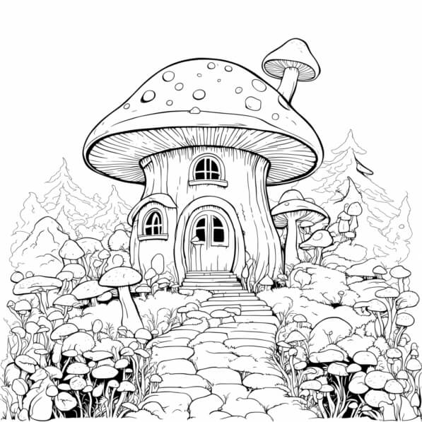 Download Whimsical Mushroom House Illustration Coloring pages Online ...