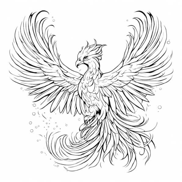 Download Artistic Outline of a Phoenix in Flight Coloring pages Online ...