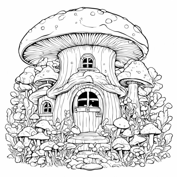 Download Whimsical Mushroom House Illustration Coloring pages Online ...