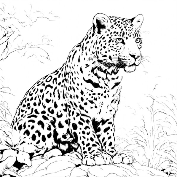 Download Leopard Sitting on a Rock in Nature Coloring pages Online ...