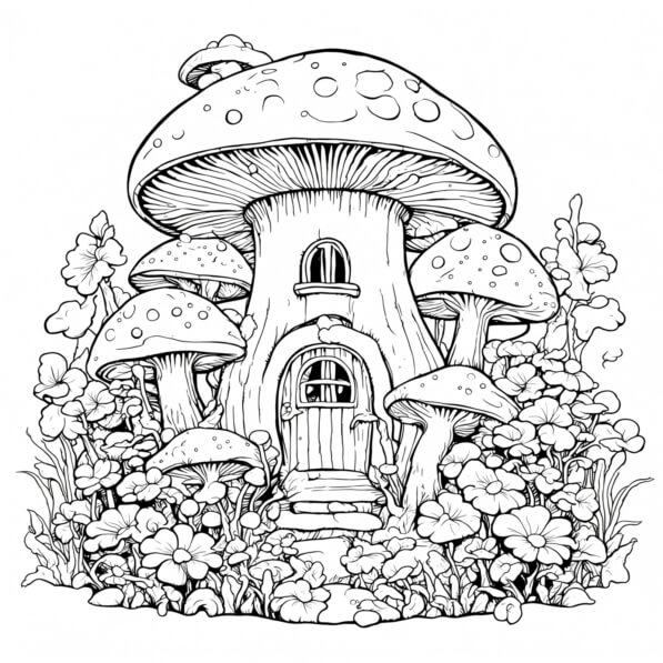 Download Whimsical Mushroom House Illustration Coloring pages Online ...